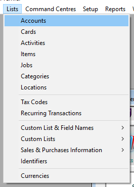 MYOB MYOB Accounts List | Deltatech ABSS Support Centre